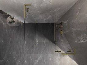Mexen Lunar, L výklopný sprchový kout pravý 90 x 90 cm, 8mm čiré sklo, zlatý kartáčovaný - 834L-090-090-55-00-P