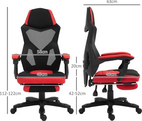 Herní židle Vinsetto Ergonomická kancelářská židle s výškově nastavitelnou podnožkou polyester černá červená 58 x 72 x 112-122 cm pro kancelář a hran…