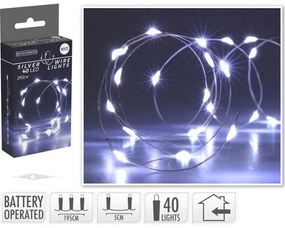 Světelný drát Silver lights 40 LED, studená bílá, 195 cm