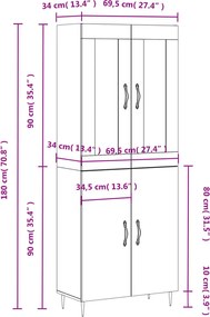 vidaXL Skříň highboard 69,5 x 34 x 180 cm kompozitní dřevo [3199539] Barva: Betonová šedá