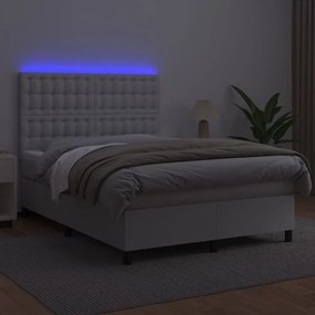 Box spring postel s matrací a LED bílá 140x200 cm umělá kůže 3135946