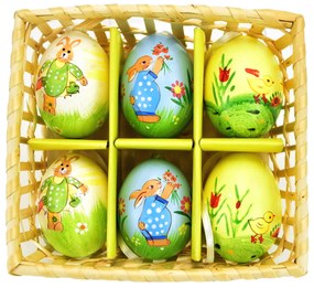 Kraslice z pravých vajíček, ručně malovaná, 6ks v košíčku