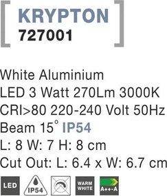 NV 727001 Venkovní zapuštěné svítidlo do zdi KRYPTON bílý hliník LED 3W 3000K 220-240V 15st. IP54 - NOVA LUCE
