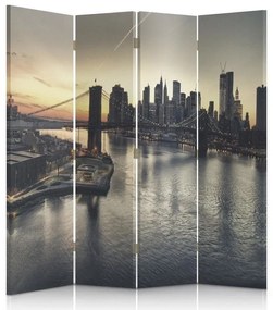 Ozdobný paraván New York City Brooklynský most - 145x170 cm, čtyřdílný, obustranný paraván 360°