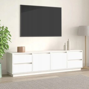 Tv Skříňka Šedá 176X37X47,5 Cm Masivní Borové Dřevo Bílá