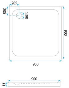 Čtvercová akrylátová sprchová vanička REA BELMOND 90x90 cm bílá, krytka - chrom