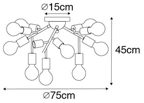 Designové stropní svítidlo černé se zlatem 12-světlo - Juul