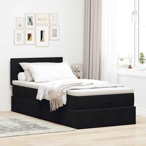 Osmanský rám postele s matrací černá 90x200cm samet 3311749