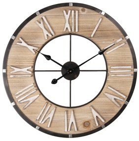 Dřevěno-kovové nástěnné hodiny s římskými číslicemi Flavie – Ø 60*4 cm / 1*AA