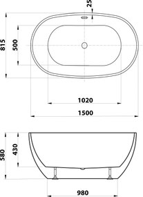 Aqualine, DOURO volně stojící vana 150x80 cm, bílá, E1850