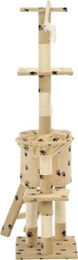 Škrabadlo pro kočky sisalové sloupky 138 cm béžové s tlapkami 170581