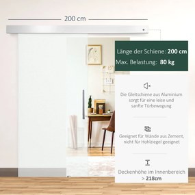 HOMCOM Skleněné Posuvné Dveře s Madlem, Jednostranně Satinované, 102,5 x 205 cm