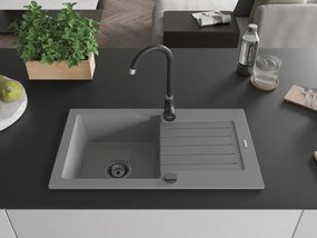 Mexen Pablo, granitový dřez 752x436x161 mm, 1-komorový, šedá s černým sifonem, 6510751010-71-B