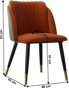 Tempo Kondela Designová jídelní židle KIRIA, terakota, šedá Velvet látka/černý kov