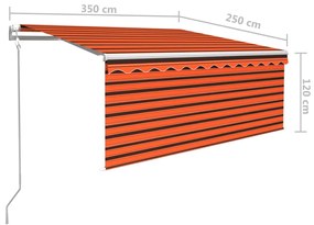 vidaXL Marketos Automatická zatahovací markýza s roletou 3,5x2,5m oranžovohnědá