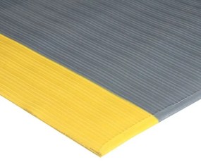 COBA Protiúnavová rohož s drážkami a žlutými okraji, PVC, 0,9 x 18,3 m, šedá / žlutá
