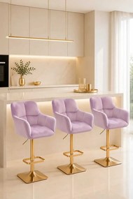 LuxuryForm DESIGN Barová židle AMALFI VELUR na zlaté hranaté podstavě - levandule
