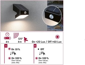 P 94608 Solární LED osvětlení zdí Lesly pohybové čidlo (IR) IP65 hranaté 113x126mm 3000K 5,5W antracit umělá hmota - PAULMANN
