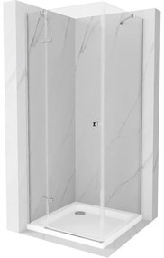 Mexen Roma sprchový kout s otočnými dveřmi 90 x 90 cm, Průhledné, Chromovaná + sprchová vanička Flat - 854-090-090-01-00-4010