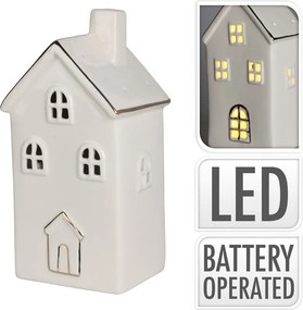 Dekorativní bílý domek s LED 21 cm