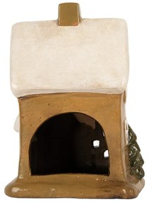Hnědý keramický svícen na čajovou svíčku domek Village - 15*12*20 cm