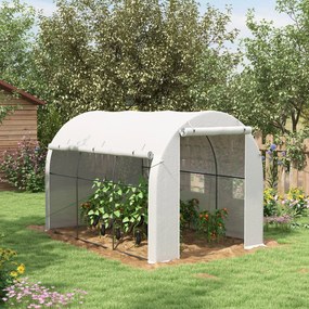 Zahradní skleník Outsunny 6 m² 3 x 2 m s 1 dveřmi + 2 rolovacími bočními stěnami, 6 okny, pozinkovaná ocel, PE vysoká hustota 140 g/m² Anti-UV bílá