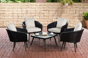Lounge souprava Ameland plochý ratan krémově bílá 45 cm (tmavě šedá) – černá
