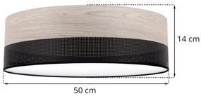 Stropní svítidlo Wood, 1x světle béžová dubová dýha/černé plastové stínítko, (bílé plexisklo), (fi 50cm)