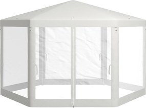 Outsunny Pavilon 4x3m Hexagonální Voděodolný Stabilní Zimní Pavilon s Moskytiérou a 6 Bočními Panely pro Zahradní Akce, Krémová