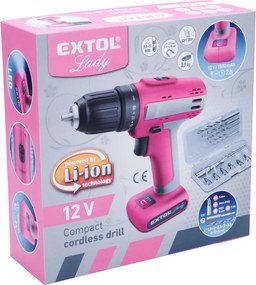 EXTOL LADY Vrtací šroubovák aku, růžový, 12 V Li - ion, 1500 mAh 402402