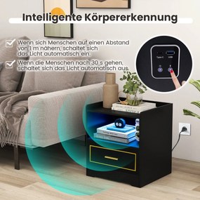 Costway Sada 2 nočních stolků s USB portem LED osvětlení a nočním stolkem