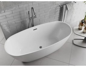 Mexen Luvo Slim, volně stojící vana 170 × 75 cm, bílá lesklá, grafitový přepad, 52801707500-95