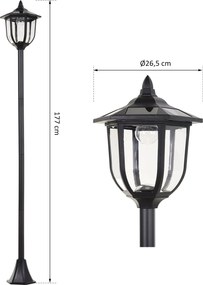 Zahradní solární světlo Outsunny LED zahradní lucerna 30/60 lumenů, černý plast, Ø26,5 x H177 cm, ideální pro zahradu a terasu | Aosom.de