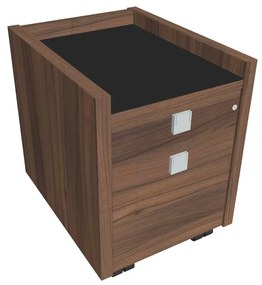 Mobilní kontejner Verno 47 x 60 cm se sklem, 2 zásuvky, ořech / černá