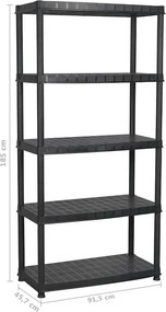 Úložný regál 5patrový černý 91,5 x 45,7 x 185 cm plast 147686