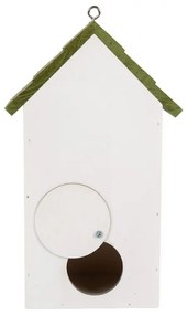 Bílo-zelená dřevěná budka pro ptáčky s konvalinkami a vílou – 15x10x22 cm