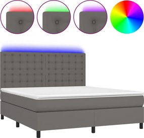 Box spring postel s matrací a LED šedá 160x200 cm umělá kůže 3135955