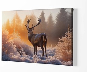 Obraz na plátně - Nádherný jelen v mrazivém slunečném ránu FeelHappy.cz Velikost obrazu: 180 x 120 cm