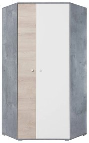 Rohová šatní skříň SIGMA SI2 Beton + bílá lux + dub