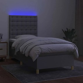 Box spring postel s matrací a LED světle šedá 90x200 cm textil 3135725