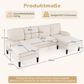 Costway Pohovka ve tvaru U pro 5-6 křeslo Rohová pohovka Clound