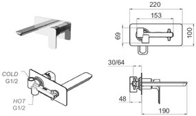 Sapho SPY podomítková umyvadlová baterie, černá mat, PY08/15