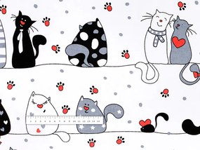 Biante Dětský bavlněný povlak na polštář s lemem Sandra SA-127 Černo bílé kočky na bílém 50 x 50 cm