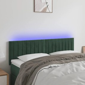 Čelo postele s LED tmavě zelené 144x5x78/88 cm samet