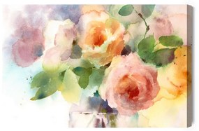 Obraz Kytice Růží Malovaná Akvarelem Nedostatek Nedostatek Přírodní plátno 100x70