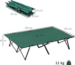 Kempinkové lůžko Outsunny pro 2 osoby s nosností až 136 kg Skládací lůžko s přenosnou taškou Oxford Green Black 193 x 125 x 40 cm pro outdoorová dobr…