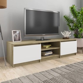 TV stolek bílý a dub sonoma 140 x 40 x 35,5 cm dřevotříska - Default Title