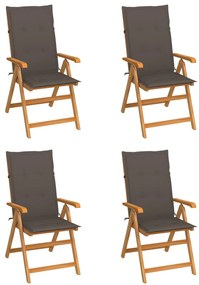 Skládací židle 4 ks s polštáři v barvě taupe, masivní teak 3065538