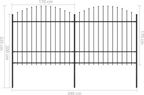 vidaXL Zahradní plot s hroty ocel (1,5–1,75) x 3,4 m černý [277740]