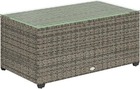 Outsunny zahradní konferenční stolek, odkládací stolek s provázaným vzhledem ratanu a bezpečnostní skleněnou deskou, 90 x 50 x 38 cm, tmavě šedý